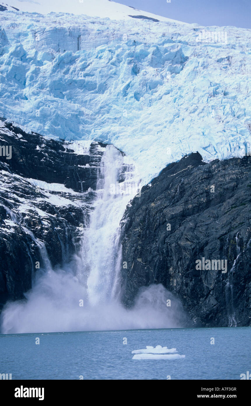 USA Alaska Chugach National Forest Avalanche of snow and ice fall from ...