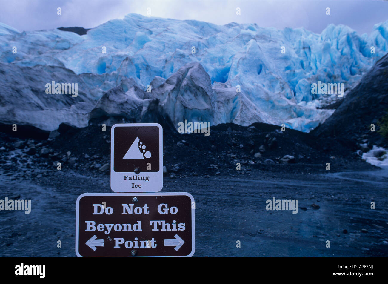 USA Alaska Kenai Fjords National Park Warning sign at face of Exit ...