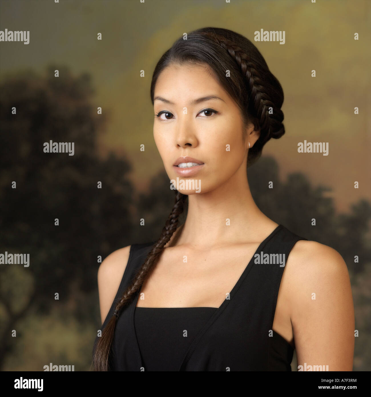 Portrait Of Asian Woman With Braid In Hair Stock Photo Alamy