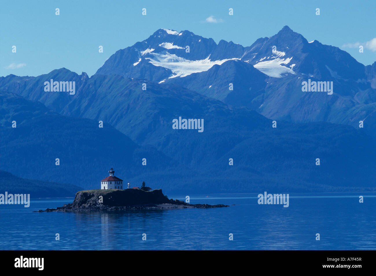 USA Alaska Inside Passage Lighthouse on small island in Lynn Canal ...