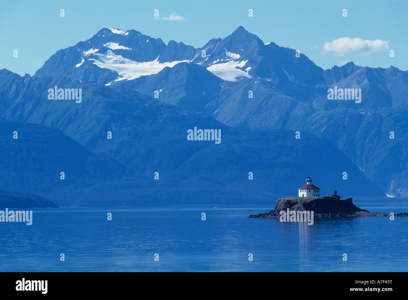 USA Alaska Inside Passage Lighthouse on small island in Lynn Canal ...