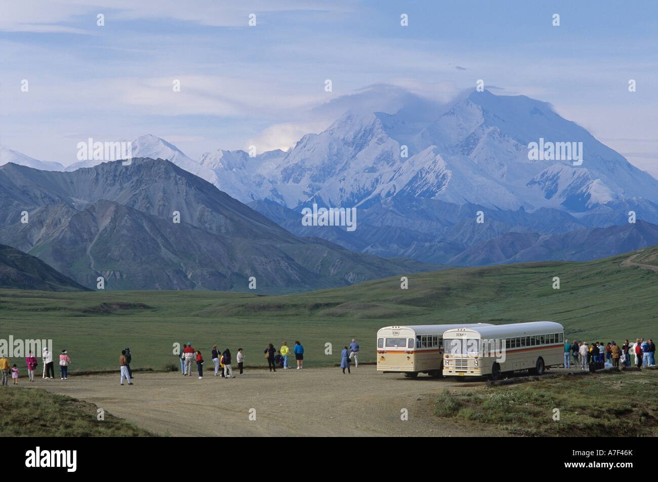 USA Alaska Tourists view Mt McKinley from Stony Hill Overlook in Denali ...