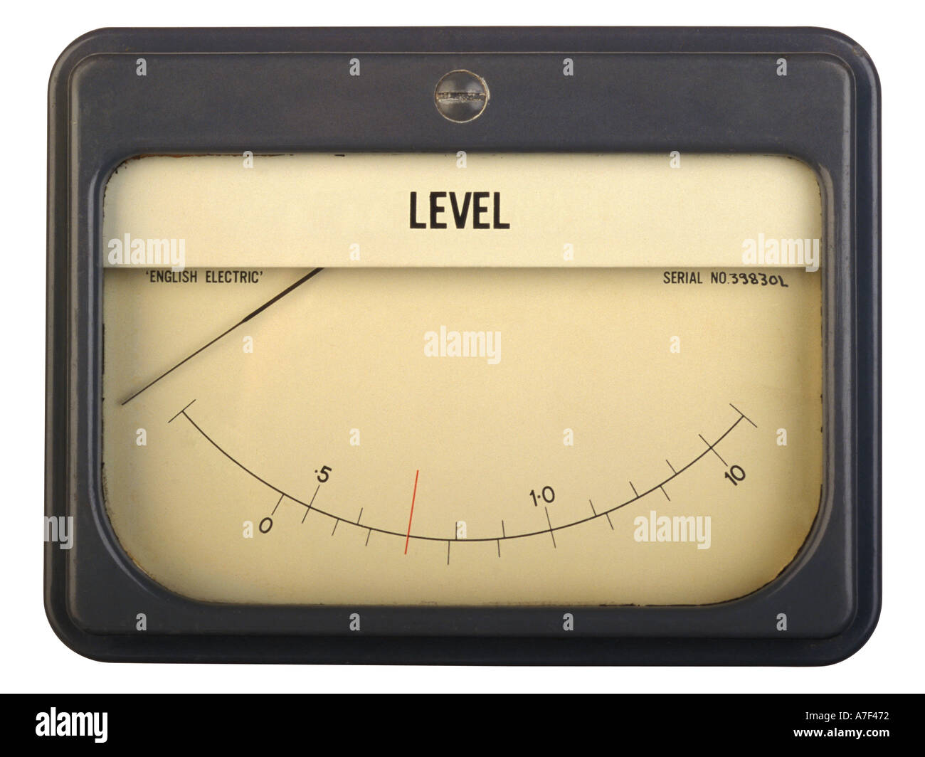 Level meter or indicator gauge with glass face covering needle and ...