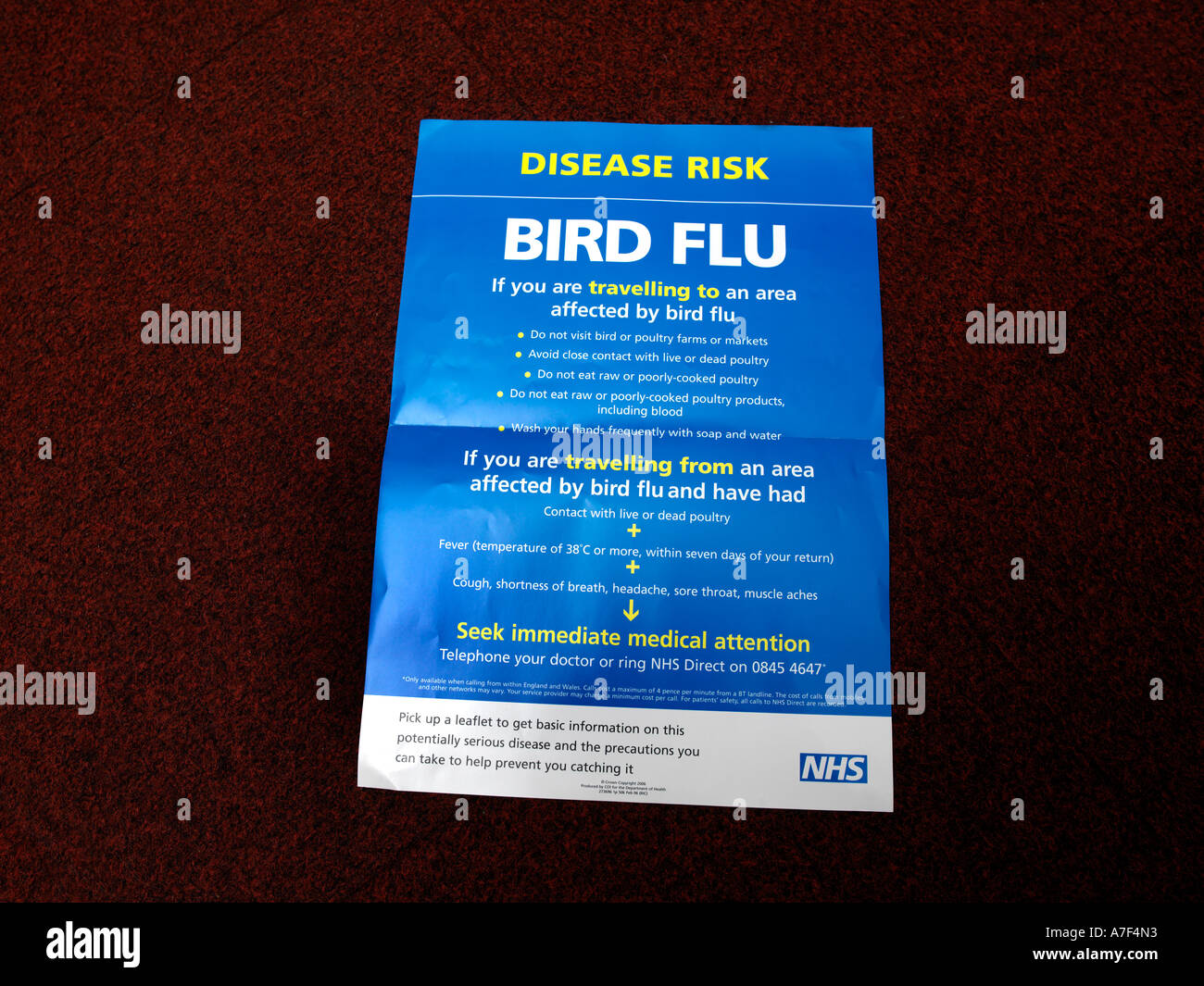 Bird Flu Poster NHS Disease Risk Stock Photo - Alamy
