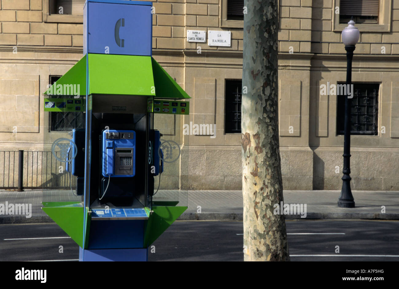 Public Telephone Cabin on Las Ramblas alleys Barcelona Spain Stock ...