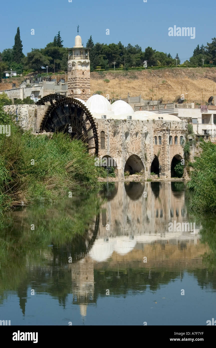 mosque water wheel on the Orontes River Hama Syria Middle East Stock ...