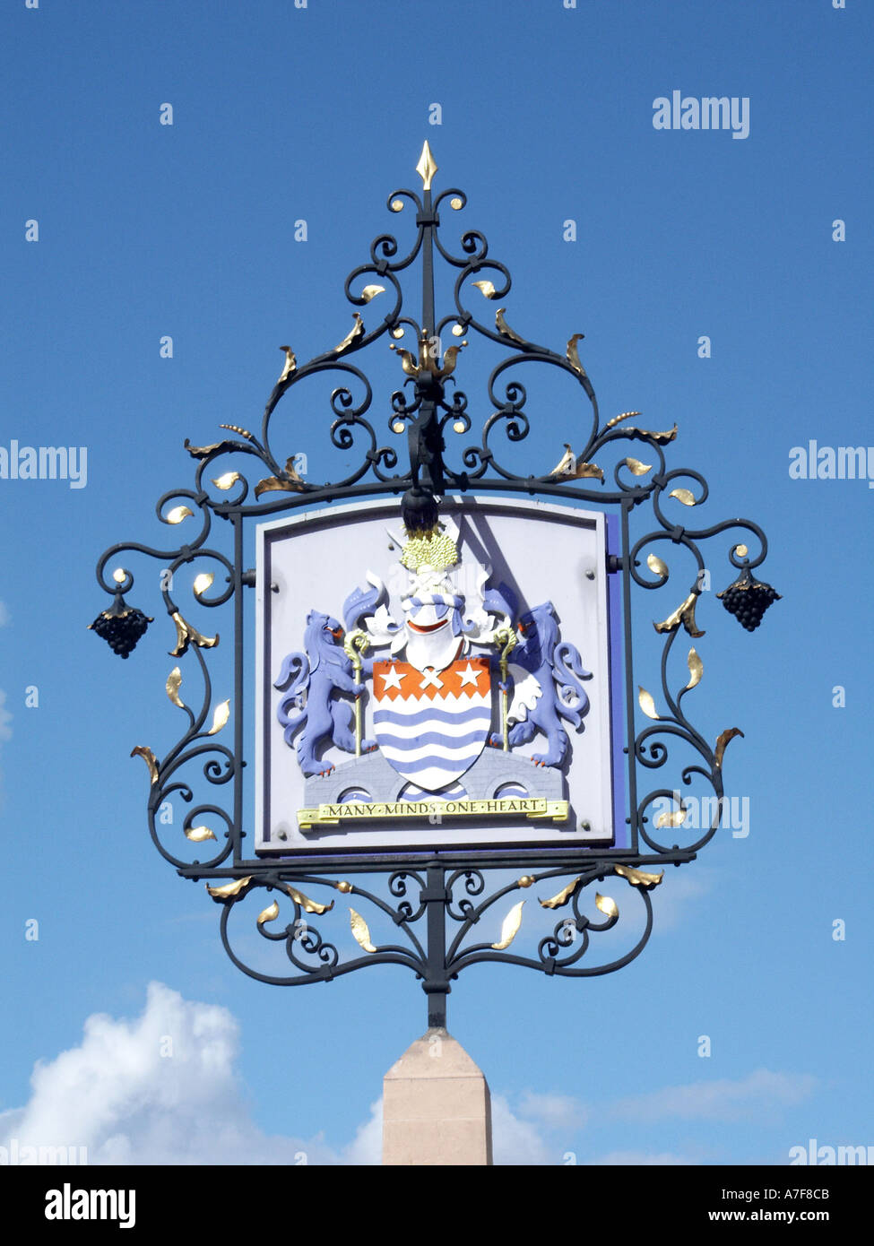 Blue sky day Chelmsford Essex county town city sign with coat of arms ...