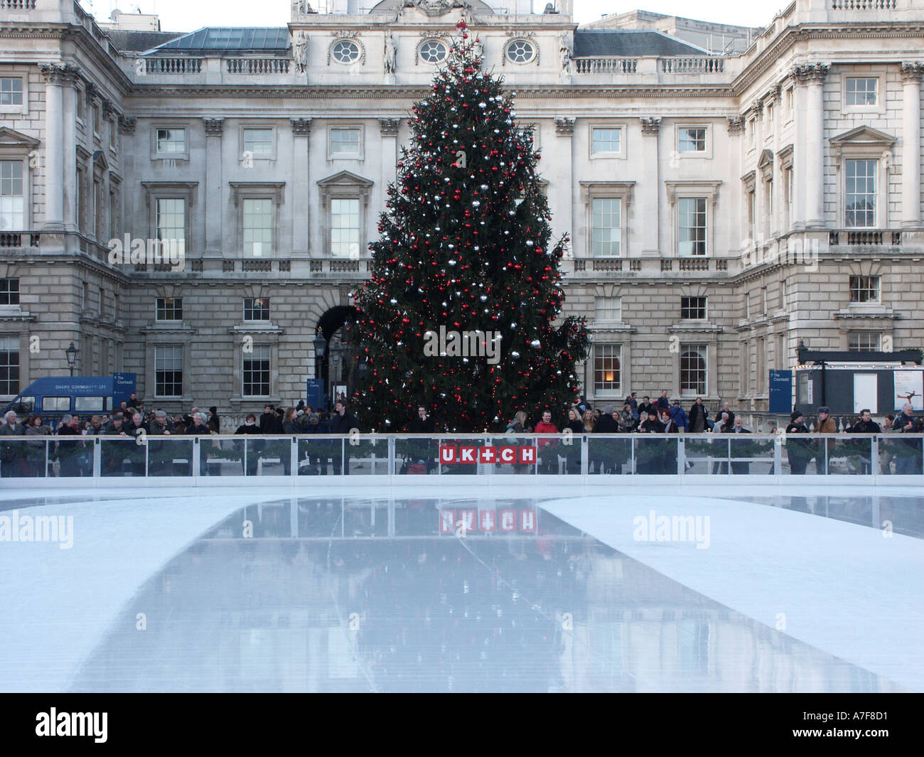 The christmas tree ice rink at somerset house in london hi-res stock ...