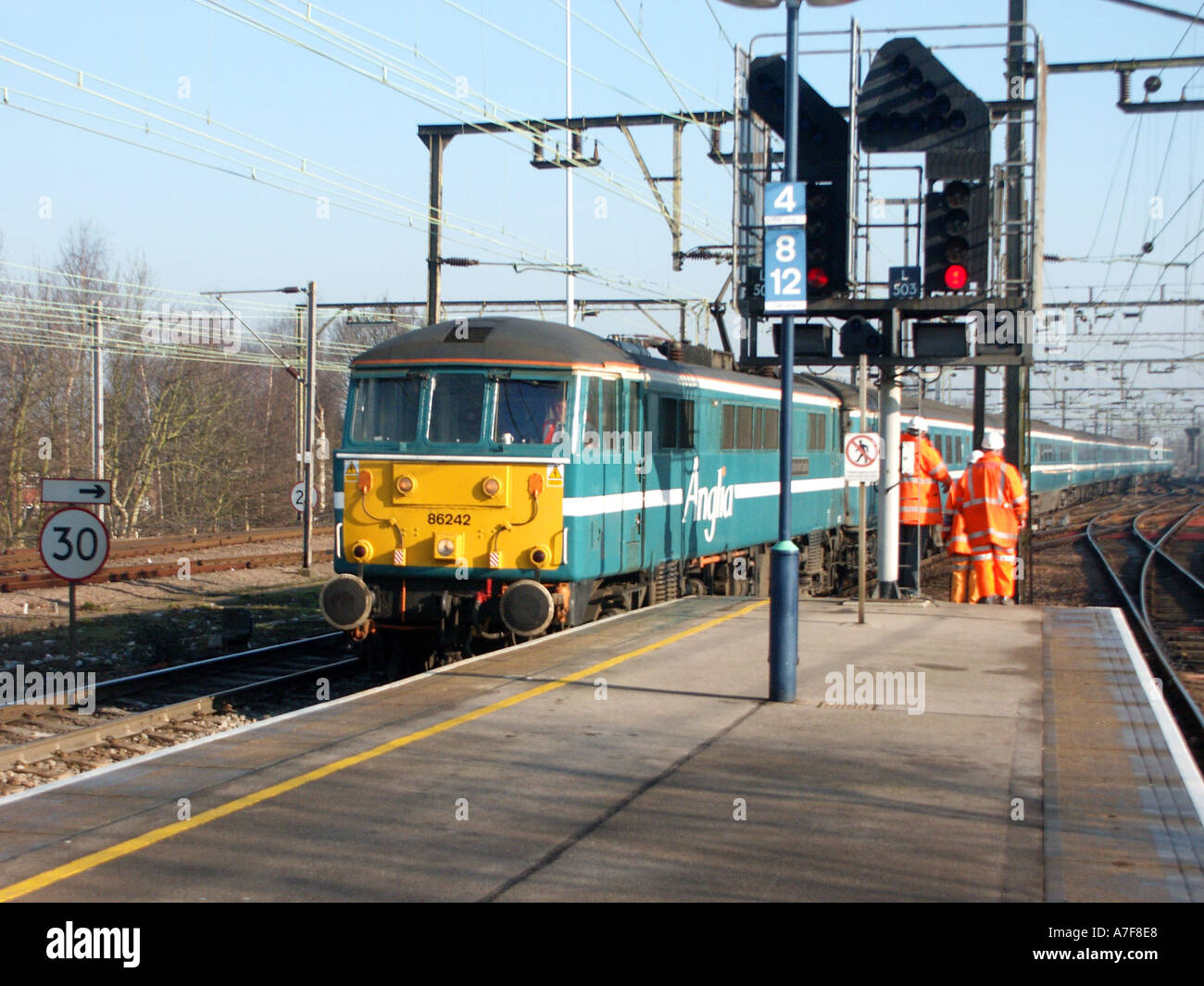 Anglia passenger train arriving at Shenfield railway station platform ...
