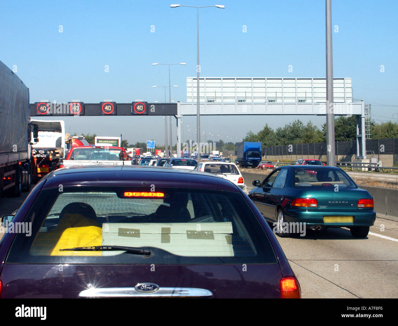 M25 motorway near Junction 10 stationary traffic obscured number plates ...
