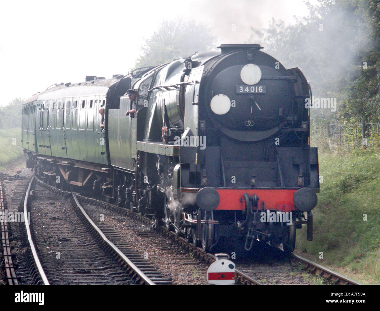 Preserved restored steam engine 34016 at Ropley Station on Watercress ...