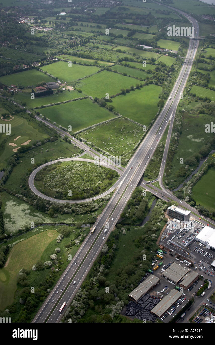 High level oblique aerial view south west view of M11 motorway junction ...