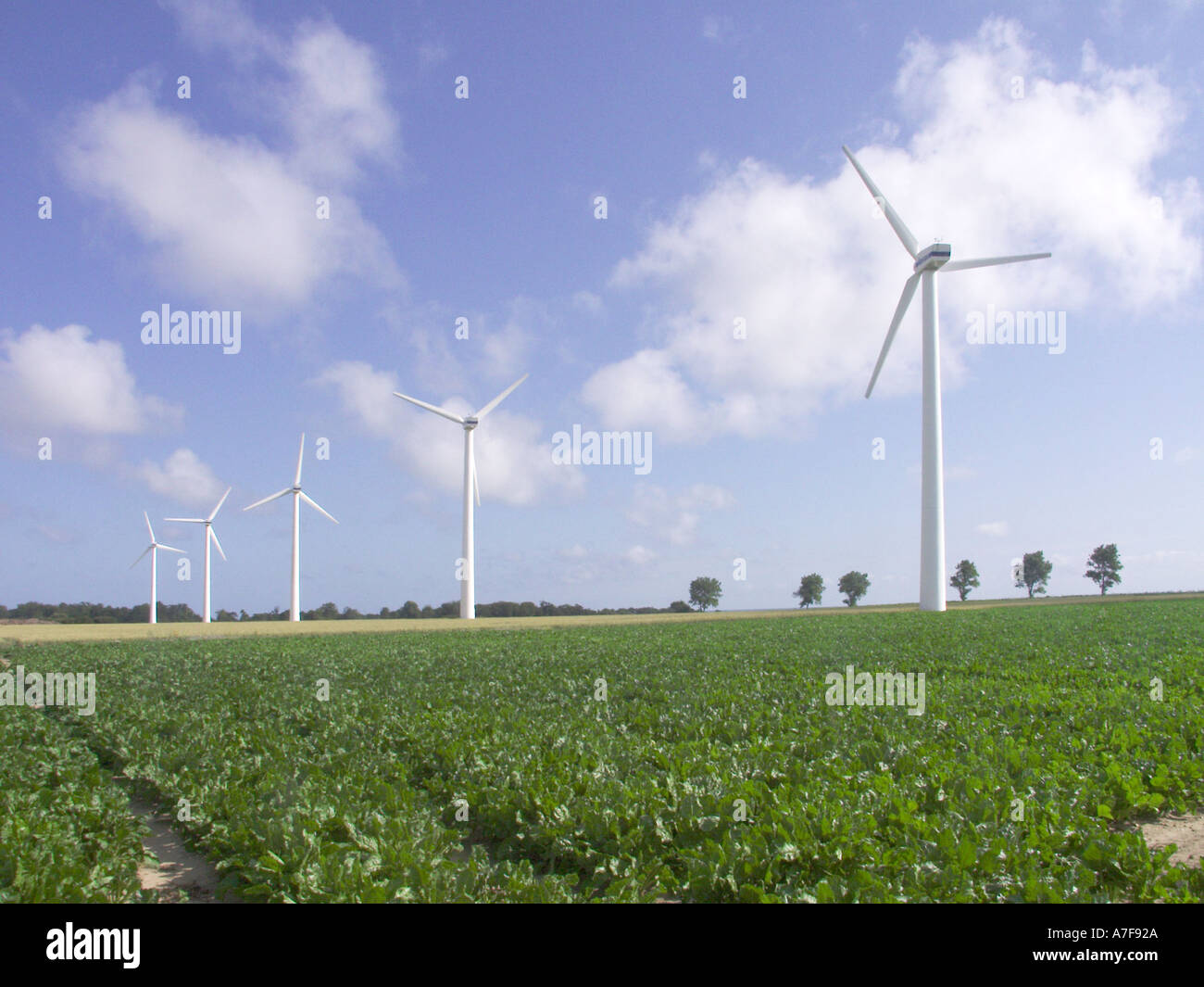 Farmland & wind turbine part of wind generator farm of turbines run by ...