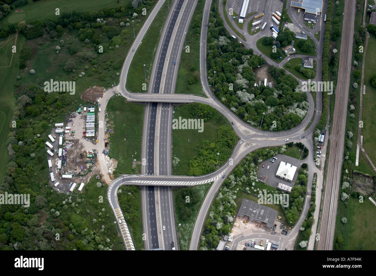 High level oblique aerial view south east of M1 motorway London Gateway ...