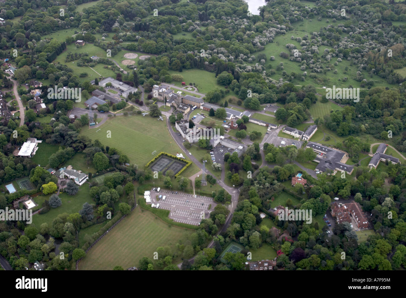 High level oblique aerial view south of Bentley Priory R A F in Harrow ...