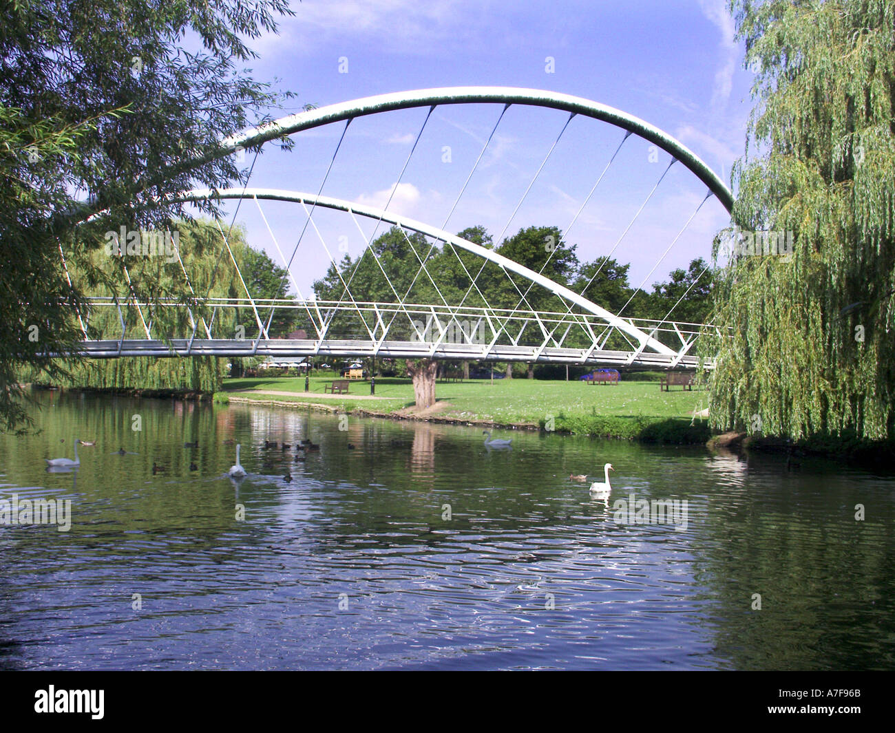 River Ouse curved shapes of modern steel footbridge design over the ...