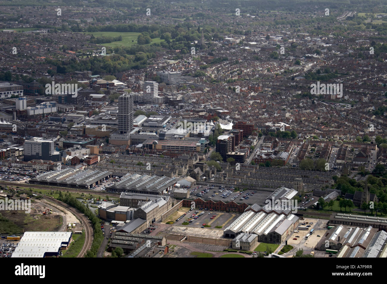 High level oblique aerial view south east of city centre buildings and ...