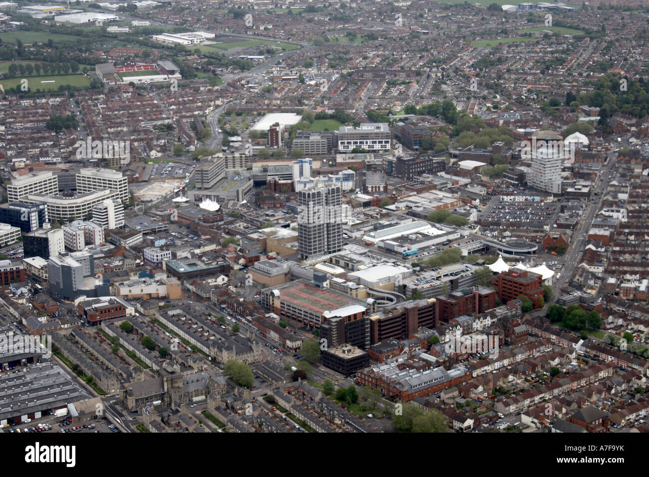 High level oblique aerial view south east of city centre buildings and ...