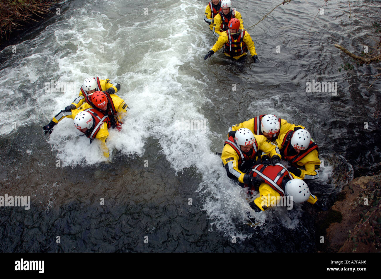 Firefighters training in river rescue, Britain UK Stock Photo - Alamy