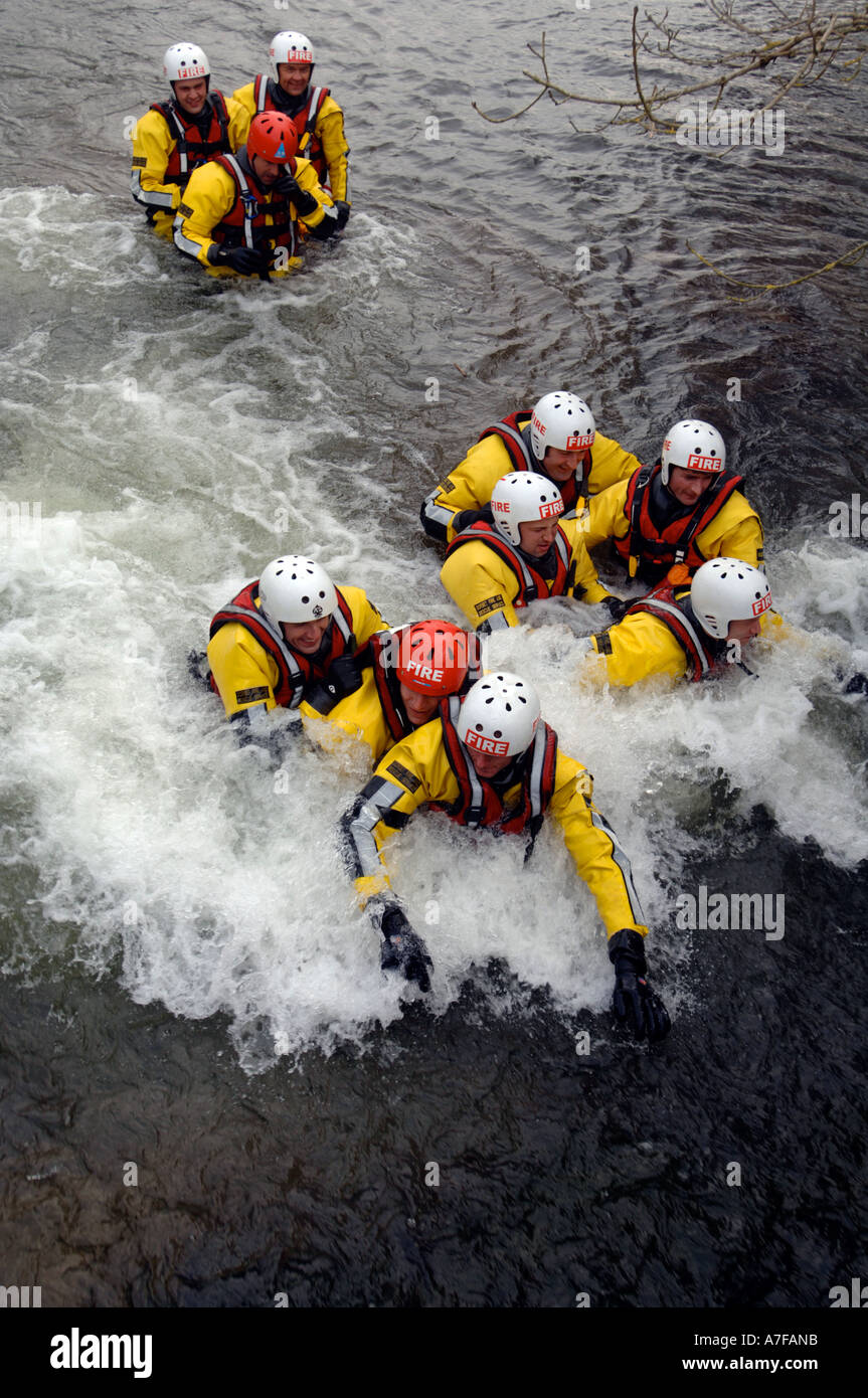 Firefighters training in river rescue, Britain UK Stock Photo - Alamy