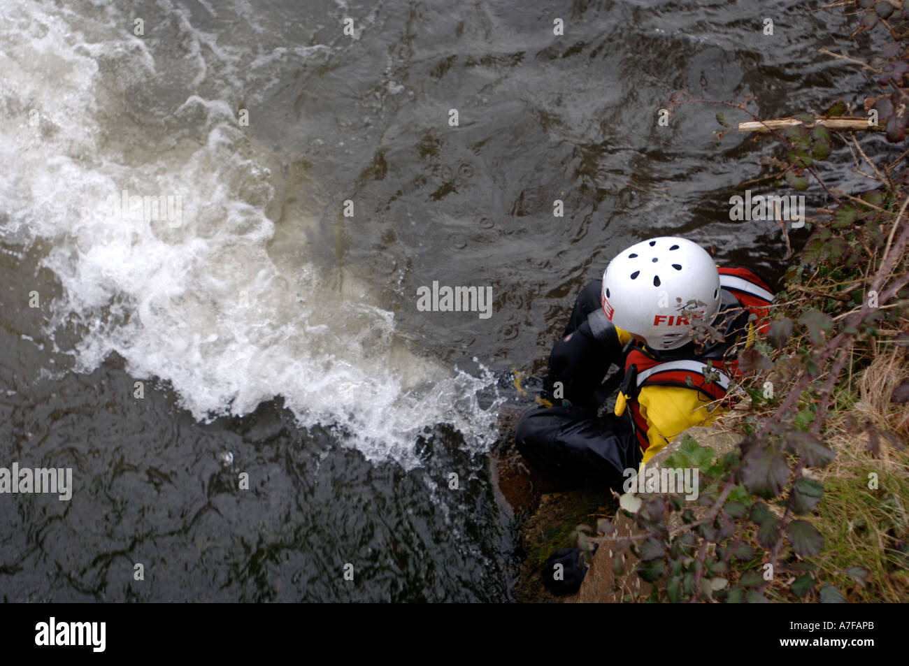 Firefighters training in river rescue, Britain UK Stock Photo - Alamy