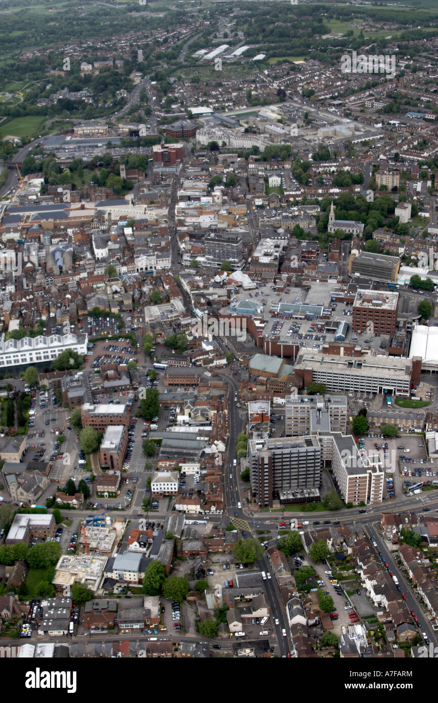 High level oblique aerial view north east of City of Maidstone Kent ...