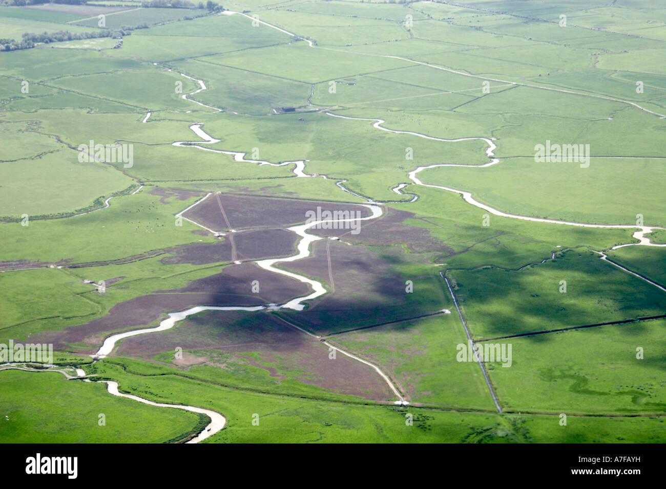 High level oblique aerial view south west of Cliff Marshes fields in ...