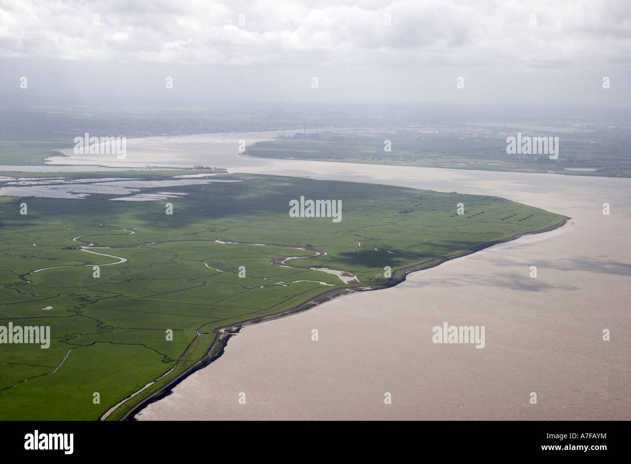 High level oblique aerial view south west of Cliffe Marshes River ...