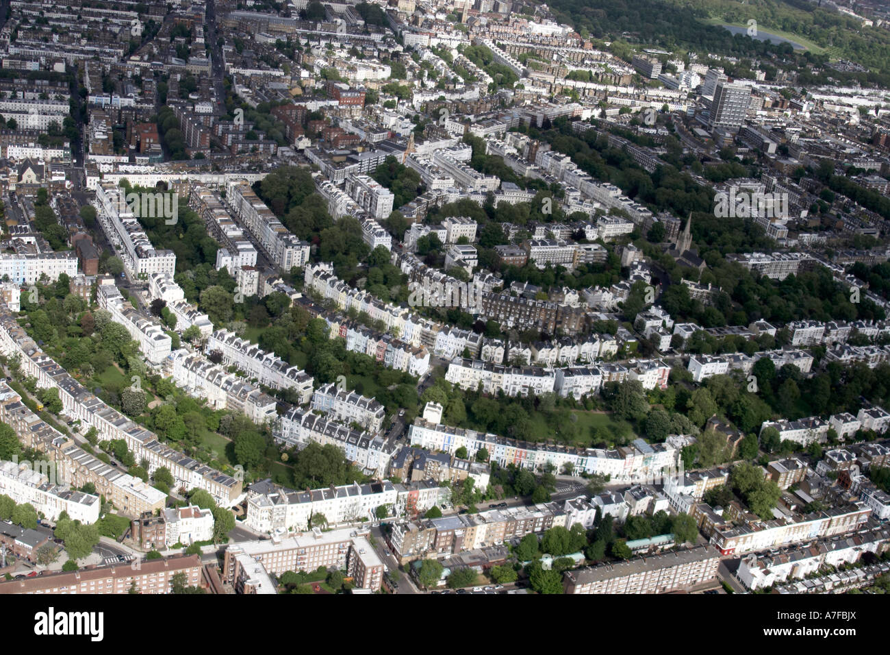 High level oblique aerial view south east of Notting Hill Kensington ...