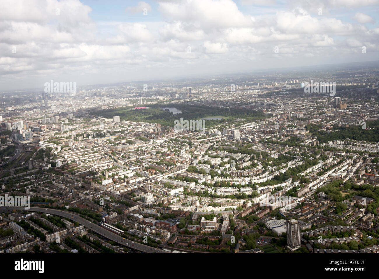 High level oblique aerial view south east of Notting Hill Hyde Park ...