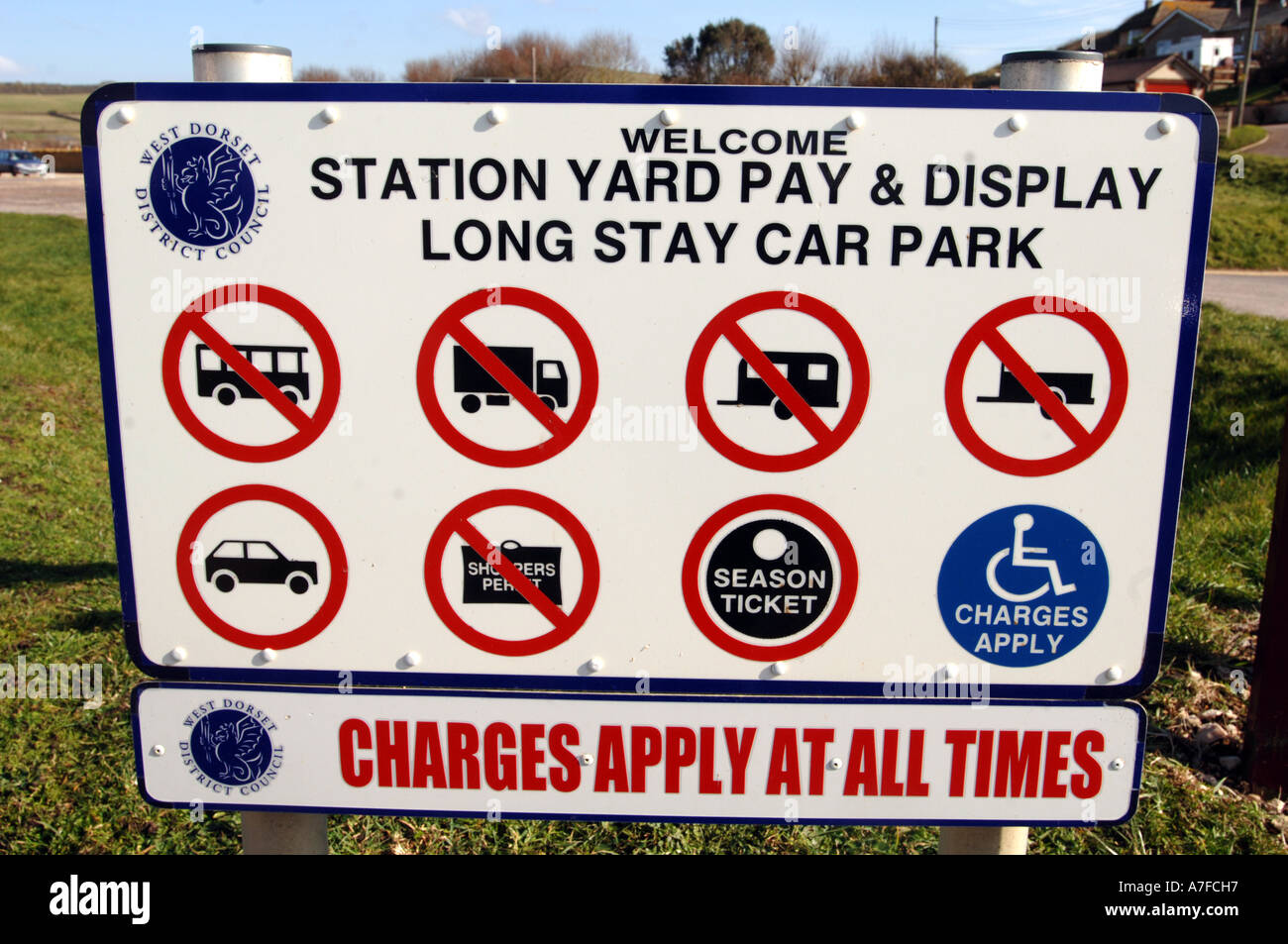 Welcome car park sign at West Bay in Dorset, Britain UK Stock Photo - Alamy