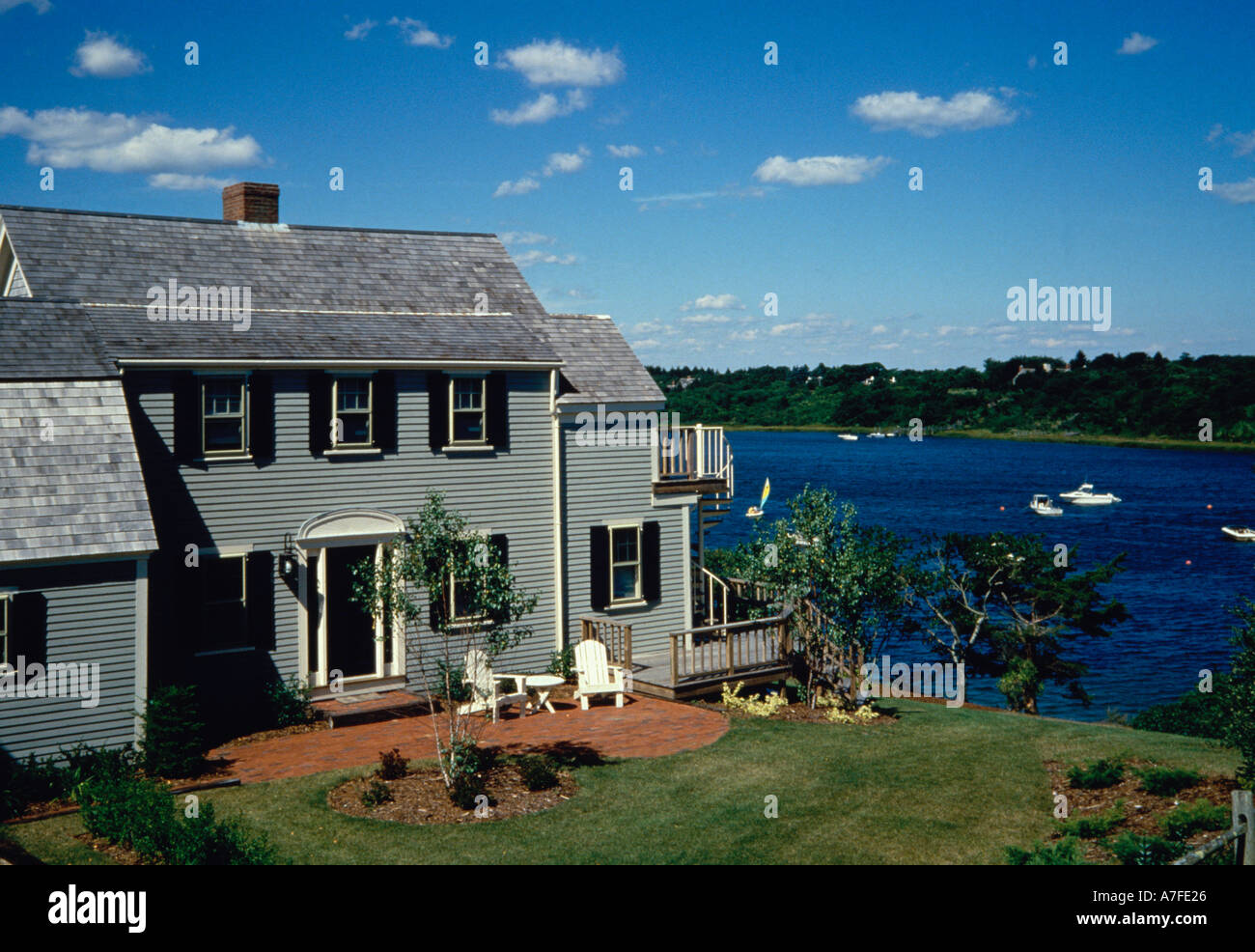 Wood frame house wood shingle with shutters brick fireplace and brick ...