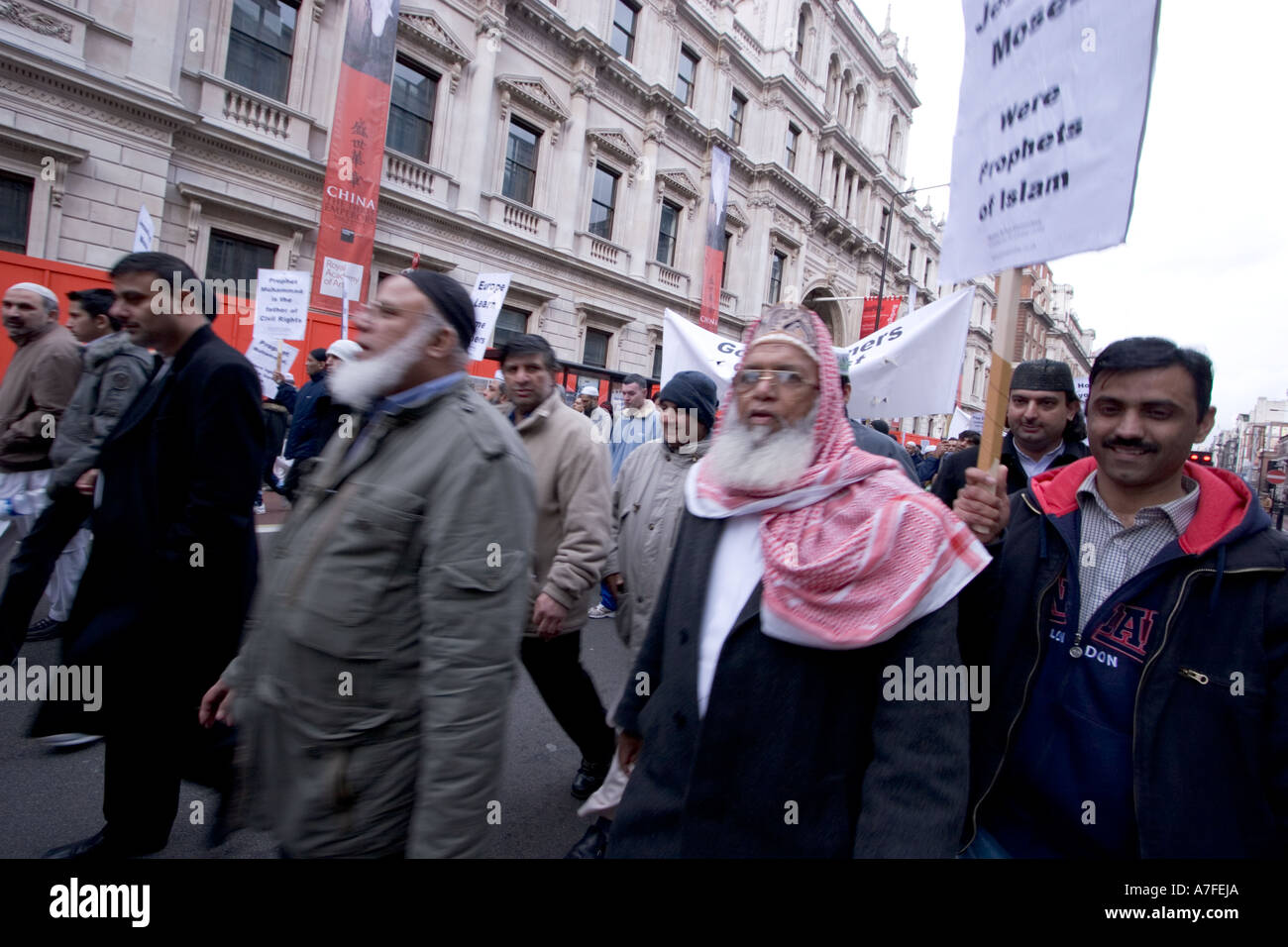 Shouting Muslim protest at publication of cartoon in Jyllands Posten ...