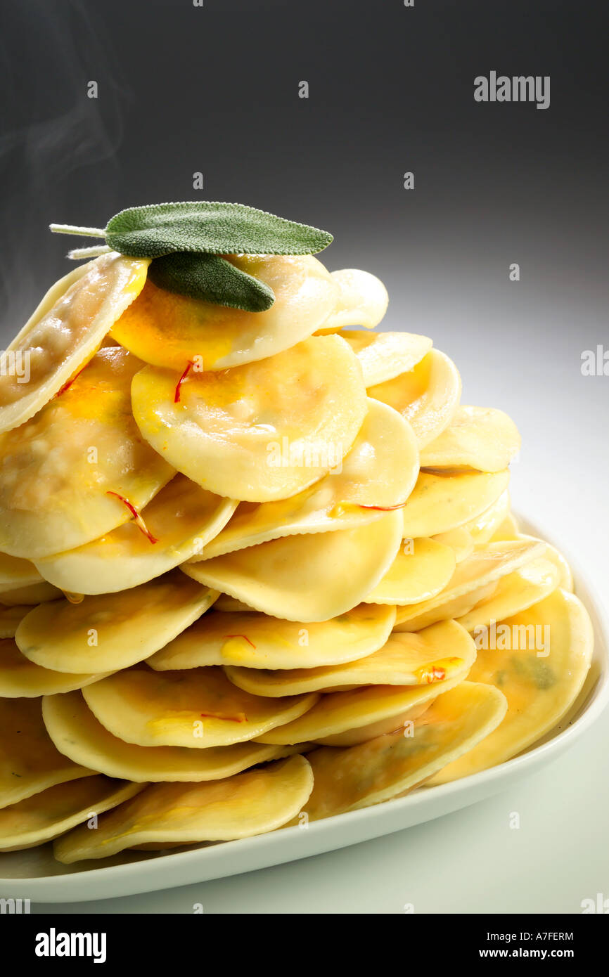 Butternut Squash and sage in large Tortellini with saffron butter Stock ...