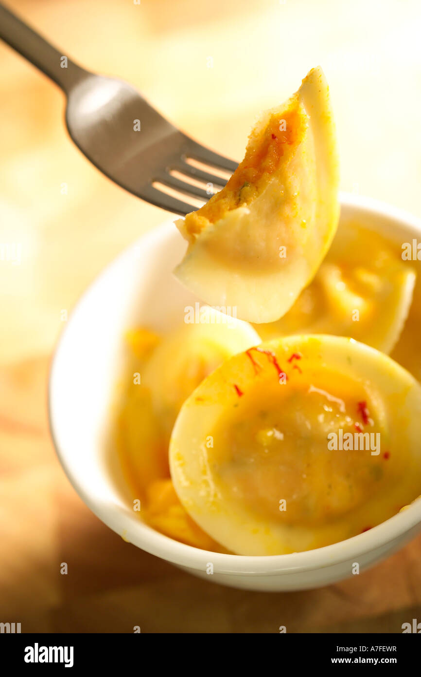 Butternut Squash and sage in large Tortellini with saffron butter Stock ...