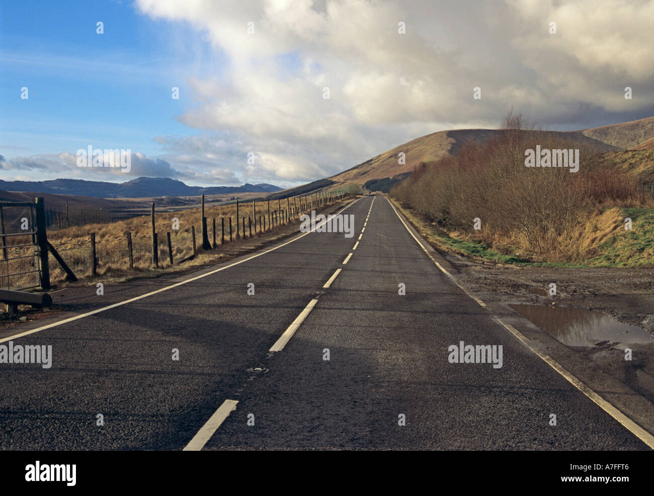 GARELOCHHEAD ARGYLL SCOTLAND UK February A long empty stretch of road ...