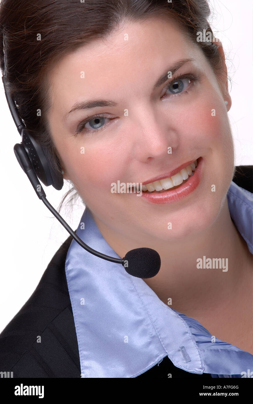 Attractive Friendly Brunette Customer Service Agent Wearing A Telephone ...