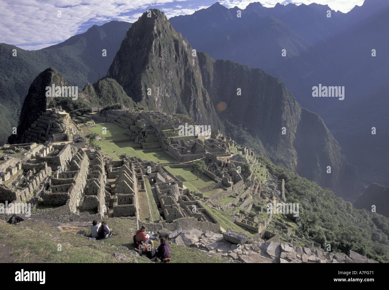 SA, Peru, Machu Picchu Sunrise over Machu Picchu ruins, seen from ...