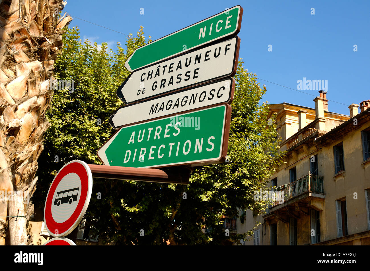 Directional French Road Signs In The Town Of Grasse, Provence France ...