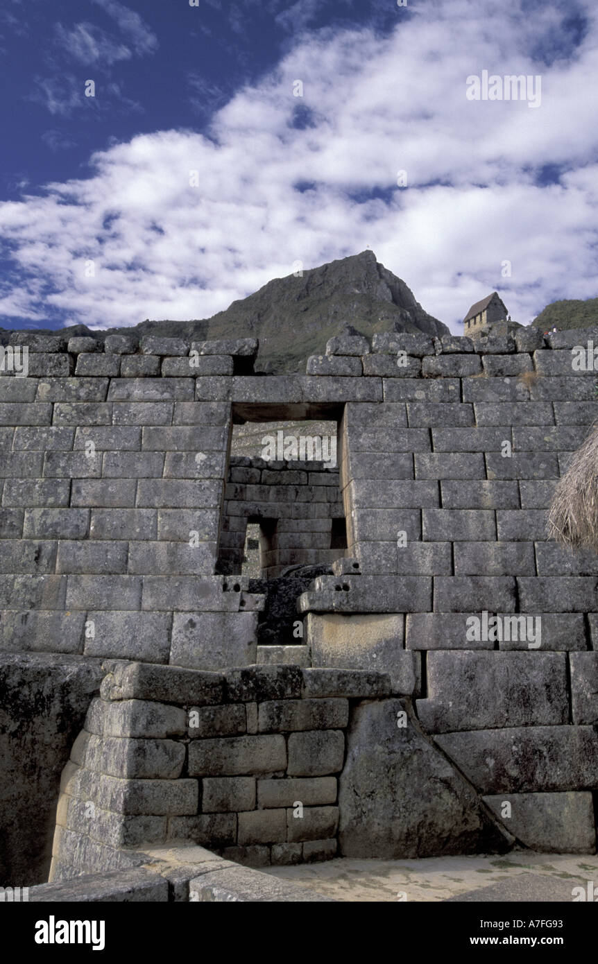 SA, Peru, Machu Picchu,Trapazoidal doorway looking south to Watchman's ...