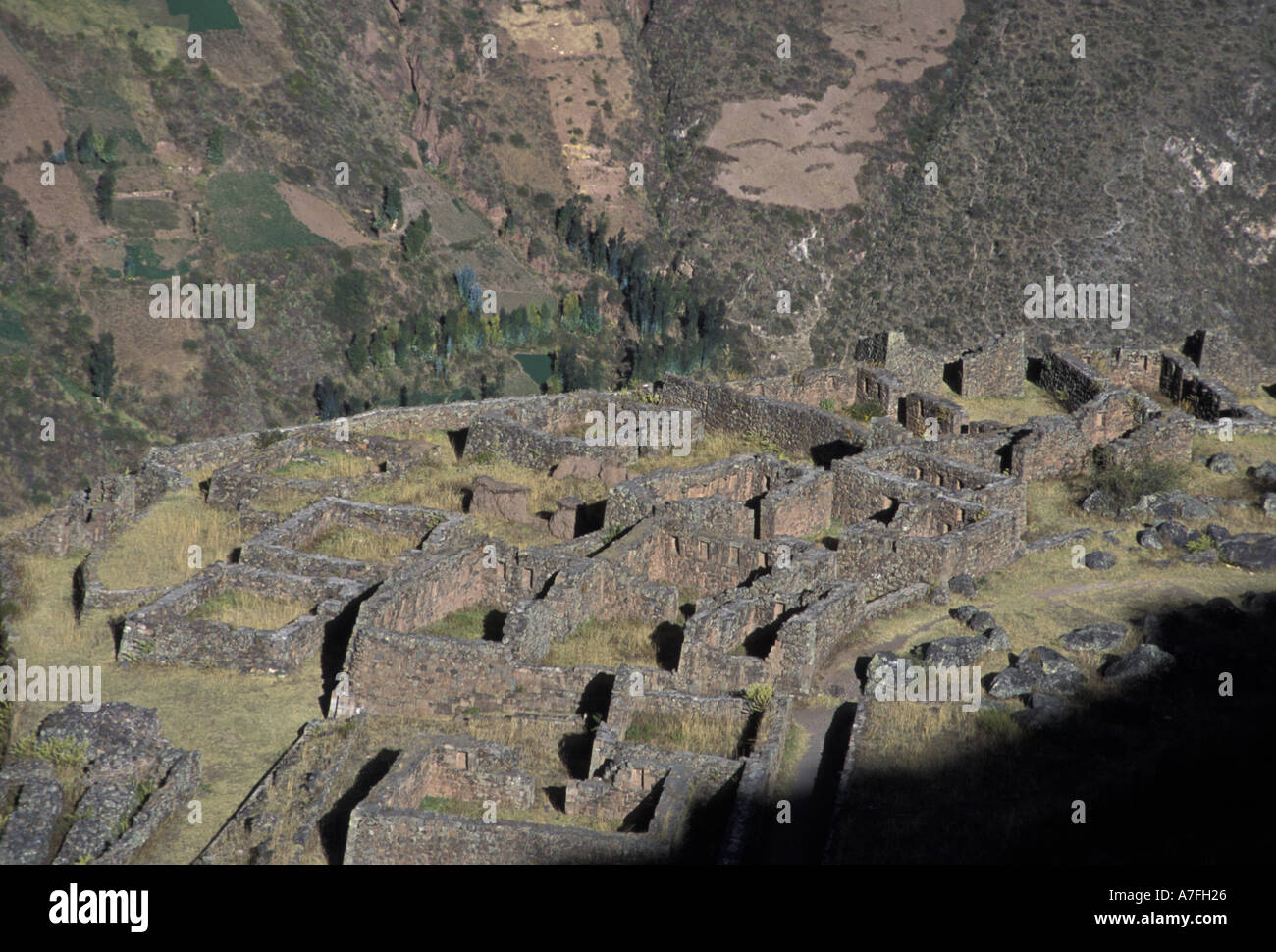 South America, Peru, ruins at Pisac, outer ruins of the common ...