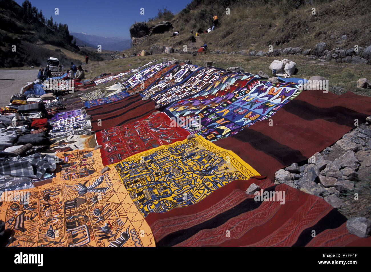 South America, Peru, Tambomachay, Peruvian textiles for sale near ...