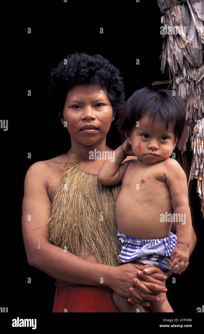 SA, Peru, Napo River Region, Peruvian Rainforest. Yagua tribeswoman and ...