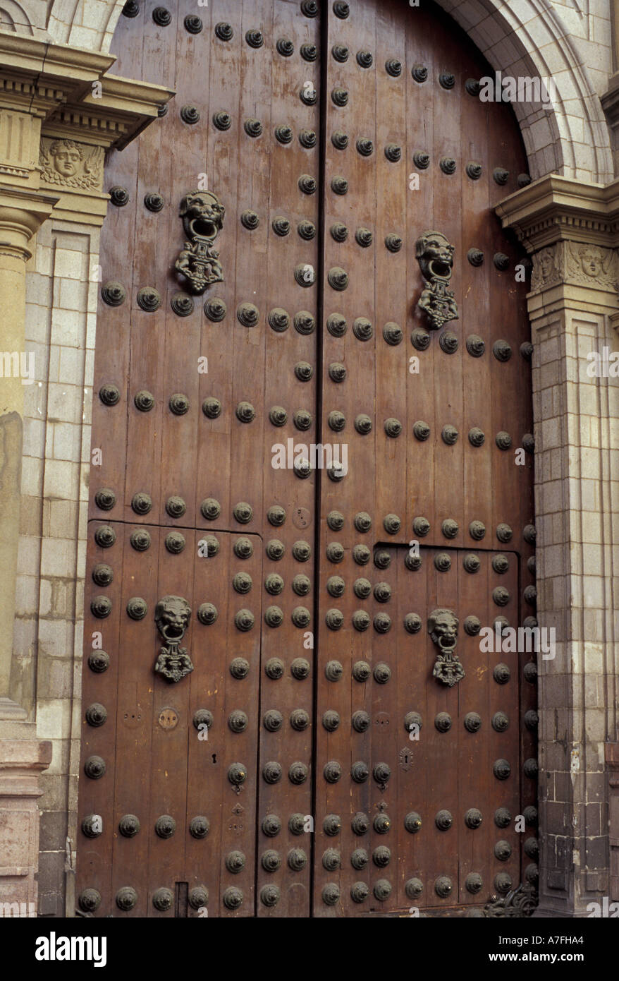 Peru, Lima. Wooden doors on Cathedral, Plaza de Armas Stock Photo - Alamy