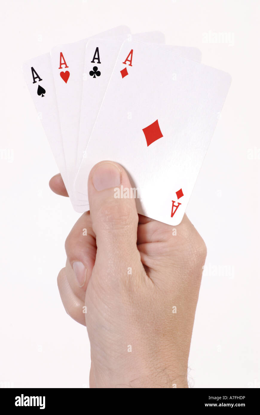 Hand holding four aces playing cards Stock Photo - Alamy