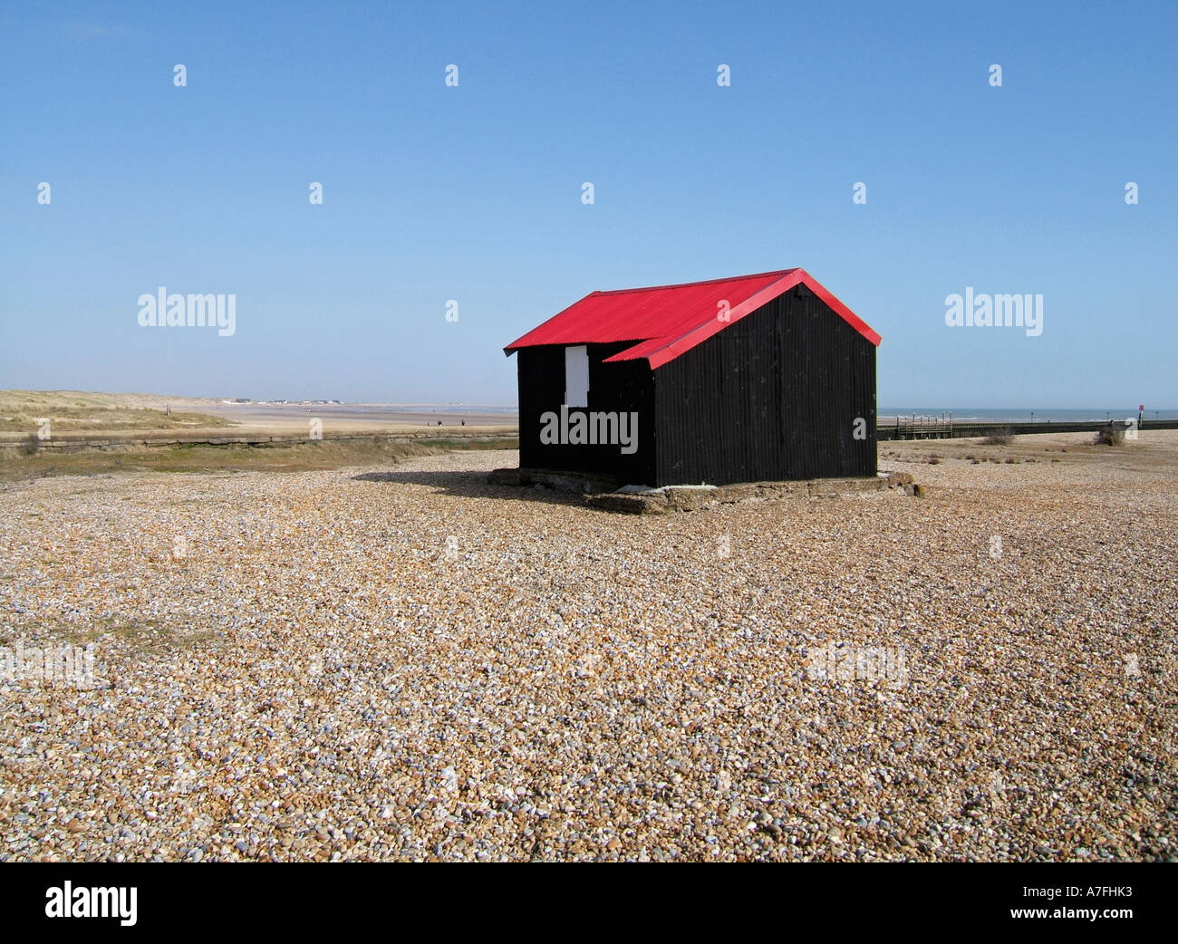 The red roofed hut at Rye Harbour, Sussex, England Stock Photo - Alamy
