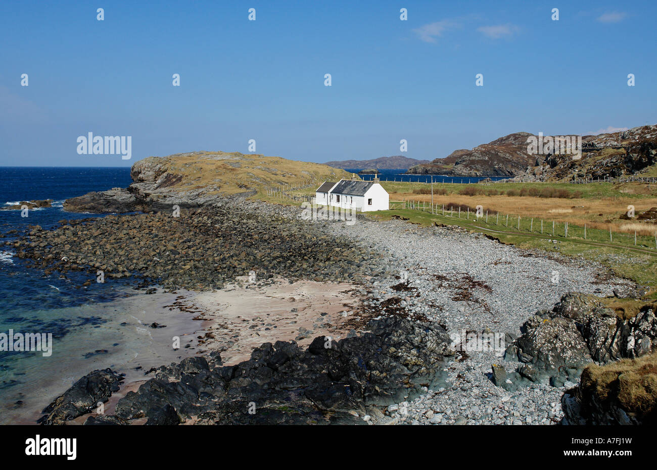White House on point in Clashnessie Bay in Sutherland North West ...
