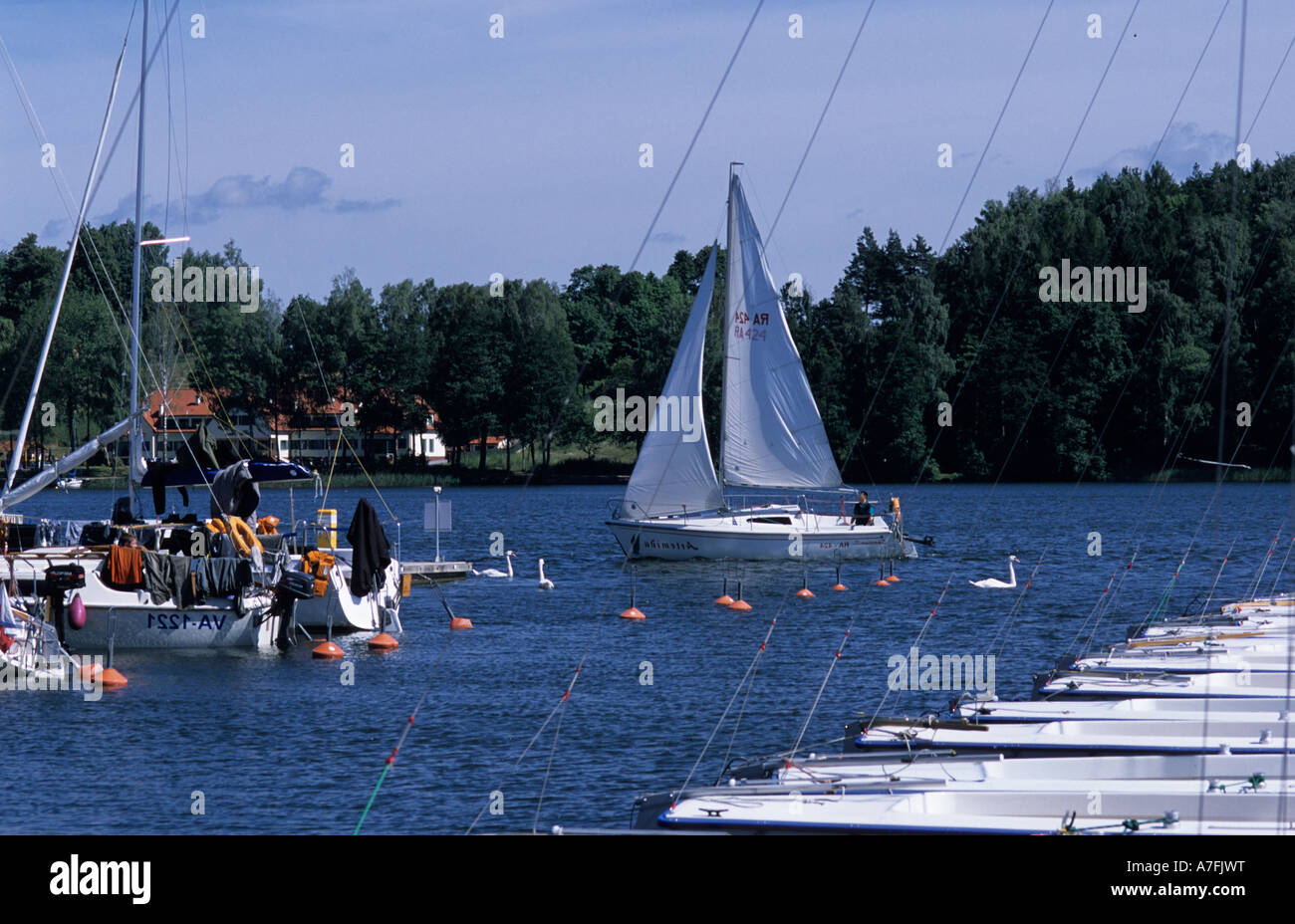 Poland Mikolajki in the centre of the Mazury lake district sailing ...