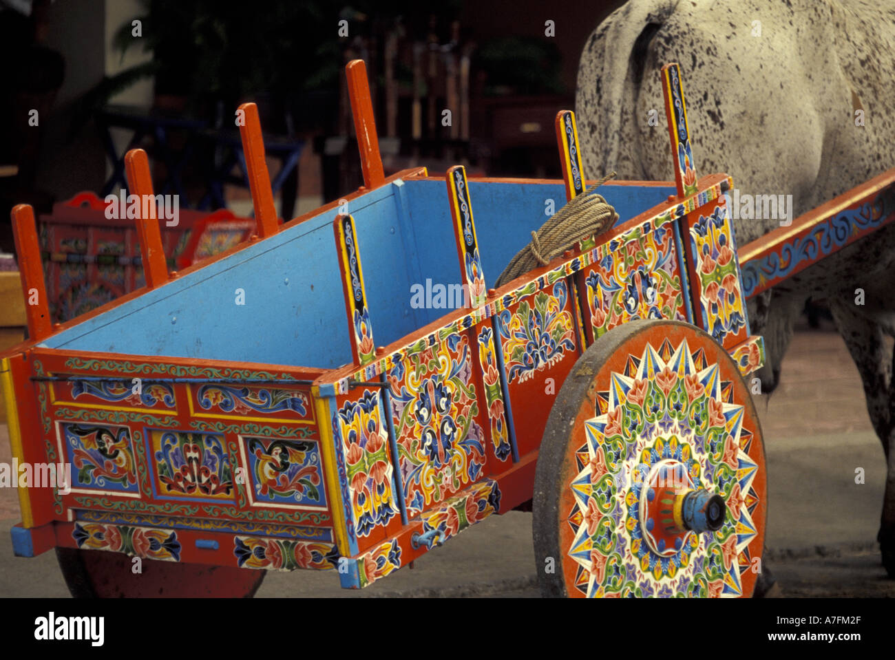 CA, Costa Rica, Sarchi. Colorful cart and oxen Stock Photo - Alamy