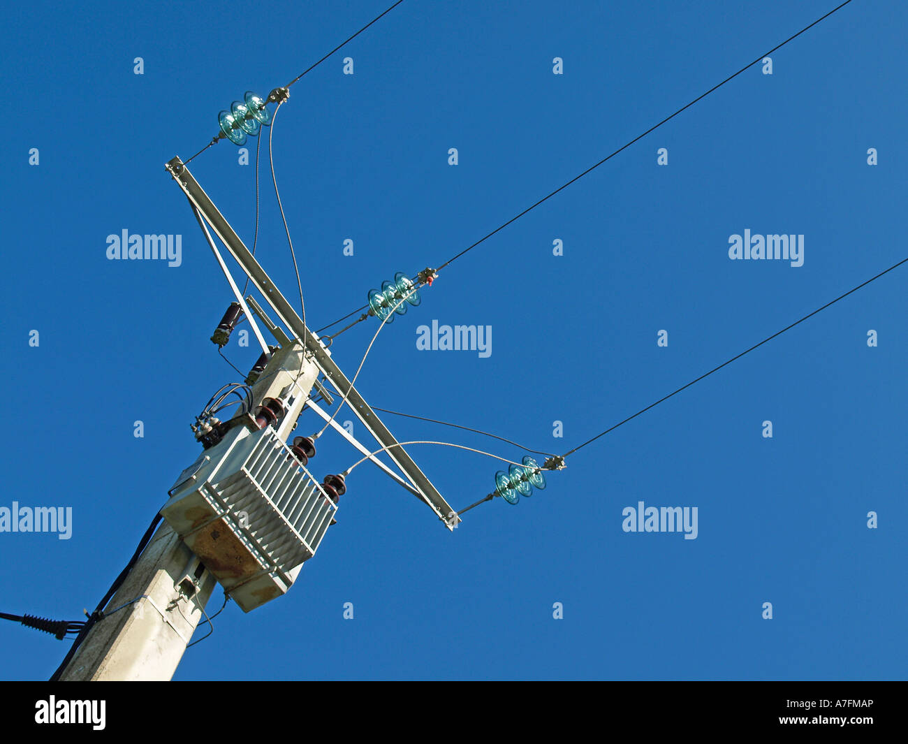 power pole pylon with power supply lines aerial contact lines and ...